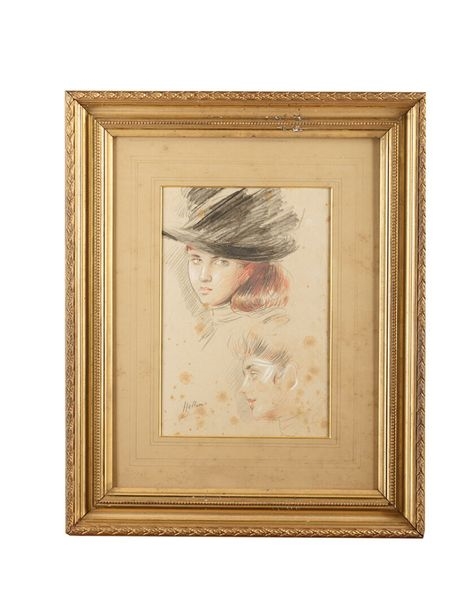 Paul César Helleu | Croquis, têtes de jeune femme, dessin sur papier ...