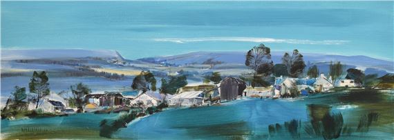 Michael D. Barnfather | Oil on board - Rural landscape with buildings ...