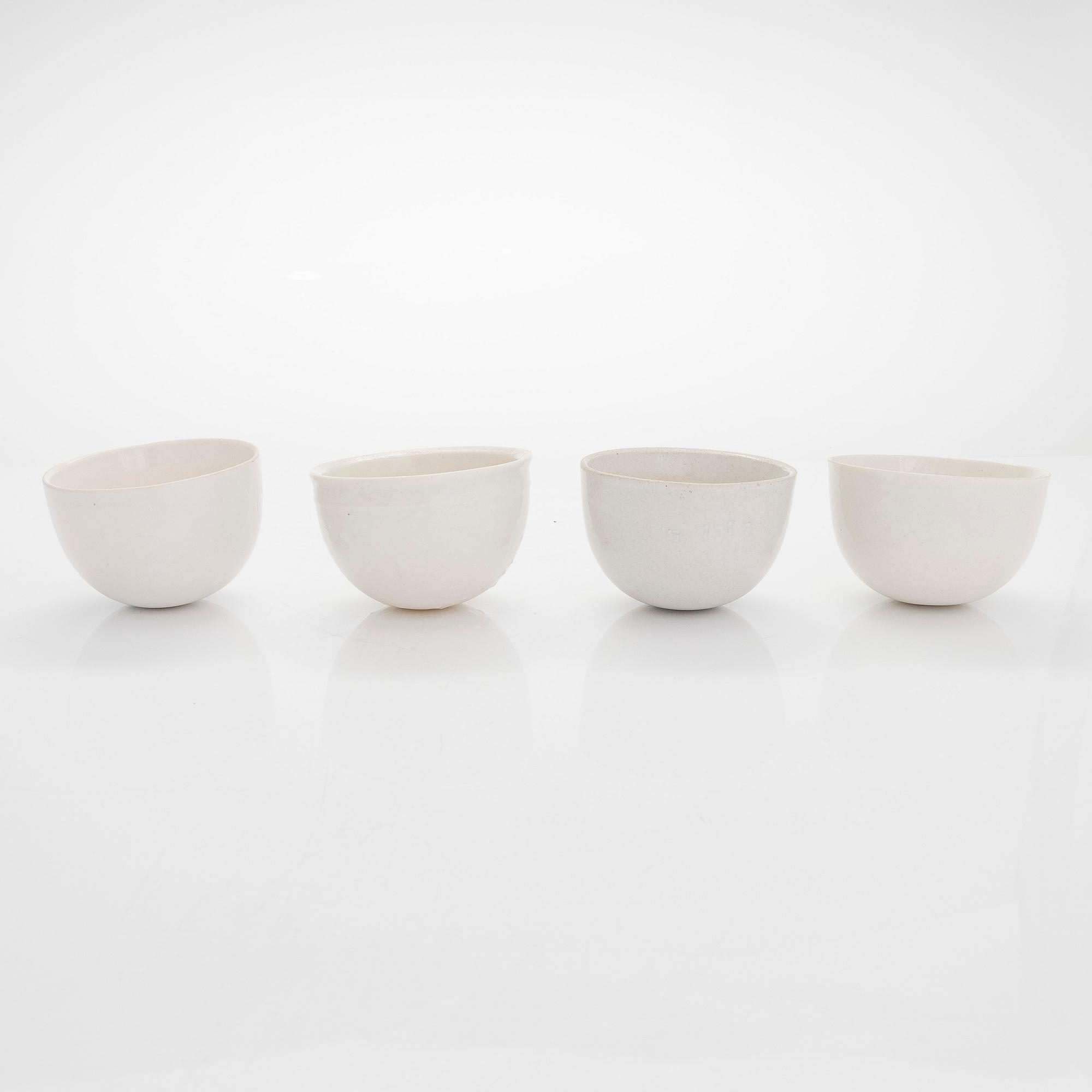 Kyllikki Salmenhaara | four stoneware cups unclearly stamped signed and ...