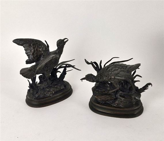 Alexandre Leonard | Pair of brown patina bronze figures of partridges ...