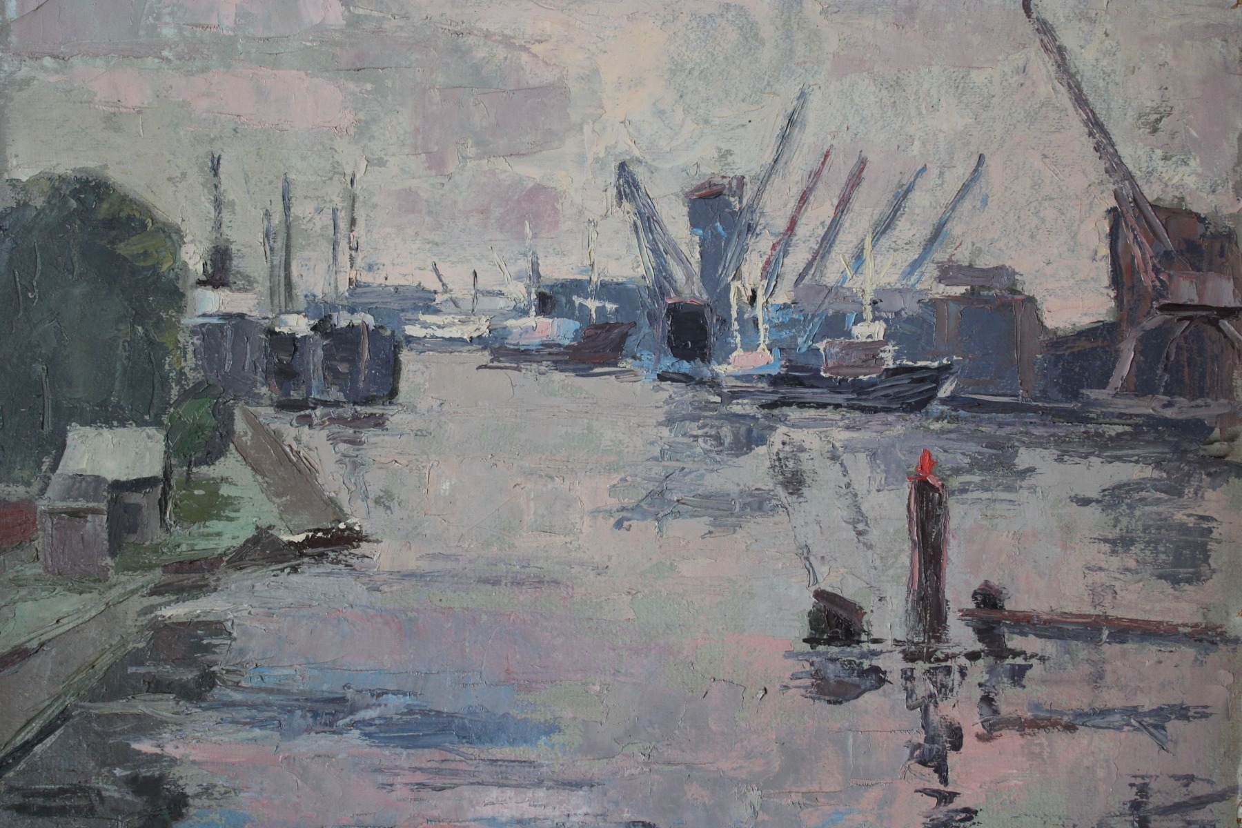 Laimonis Bubieris | Port of Ventspils, 1963, cardboard/oil, 52x70 cm ...