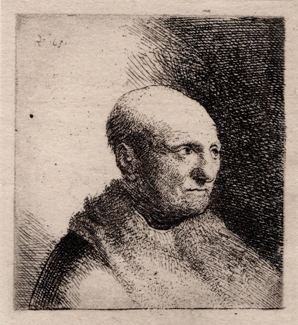 Rembrandt van Rijn | REMBRANDT 1800s Etching B324 A Bald Man in a Fur Cloak Signed DURAND ...
