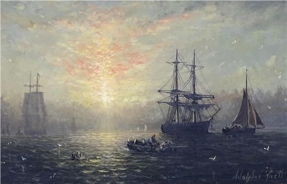 William Adolphus Knell | SAILING AND ROWING BOATS AT DAWN | MutualArt