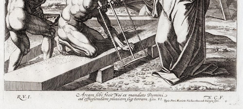 Raffaello Sanzio | Raphael 1649 Engraving Vatican Noah builds the Ark ...
