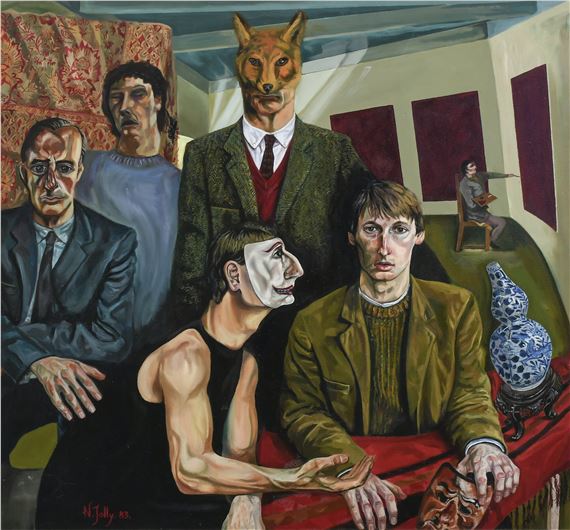 Nicholas Jolly | Figures in an interior wearing masks (1983) | MutualArt