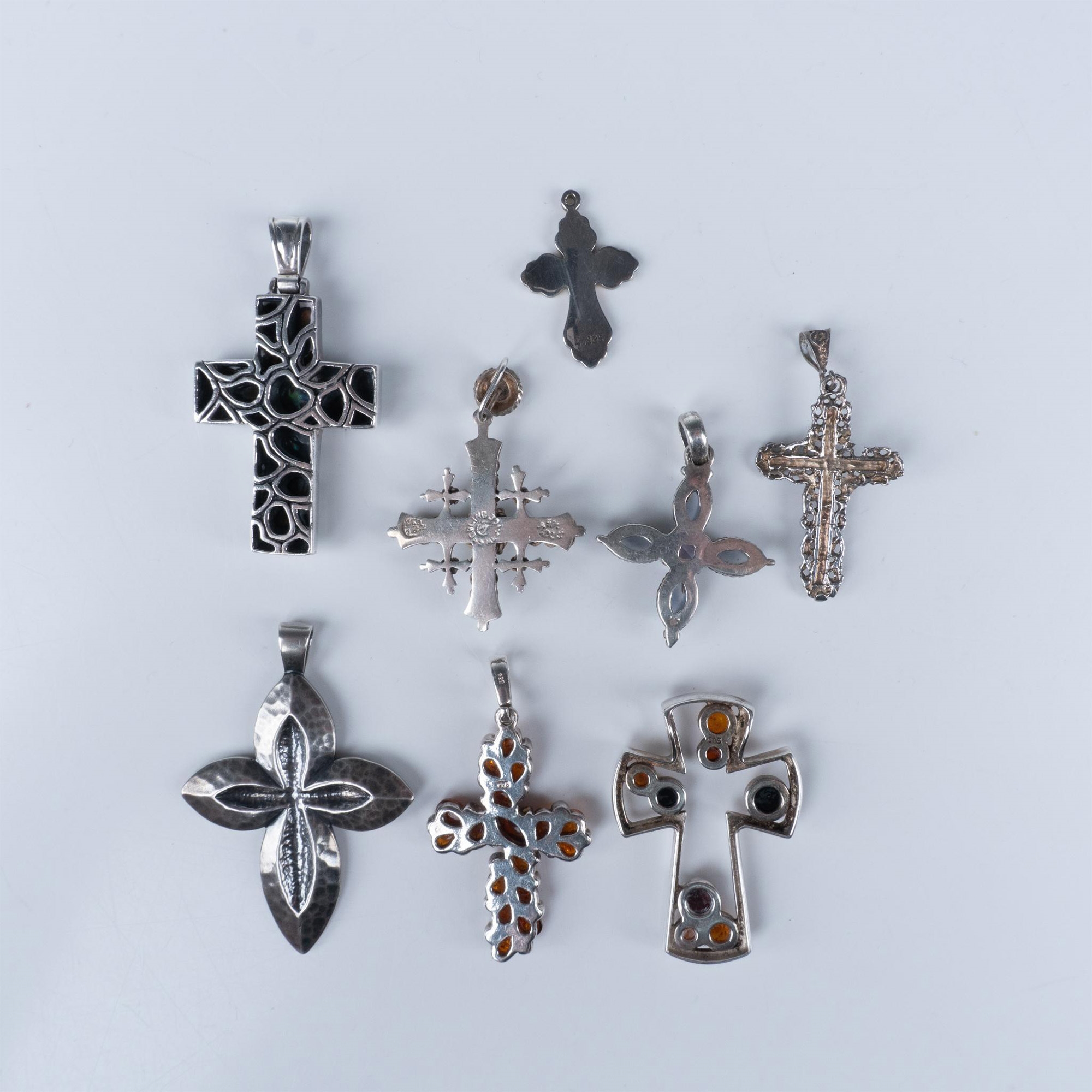 Sterling | 8pc Sterling Silver and Gemstone Cross Pendants | MutualArt