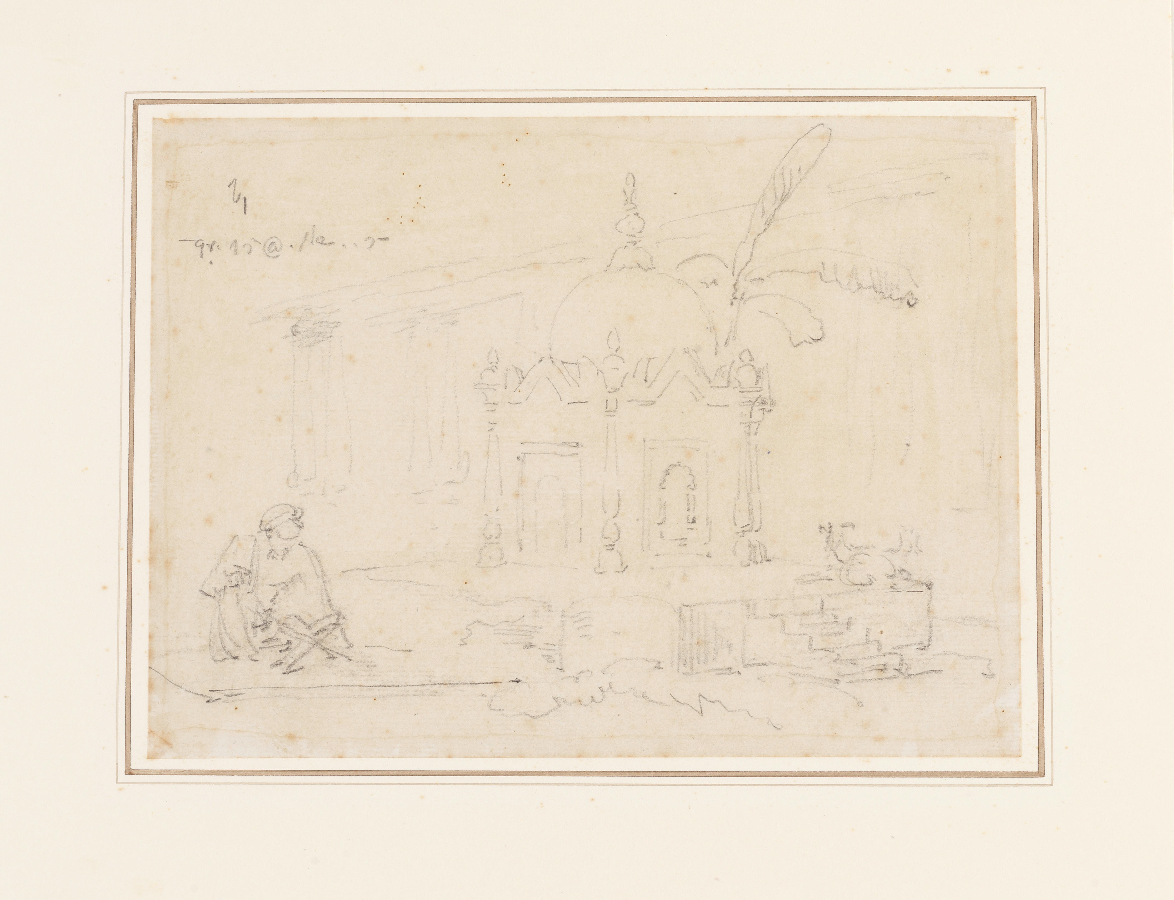 George Chinnery | Study of a seated figure by a shrine or tomb, India ...