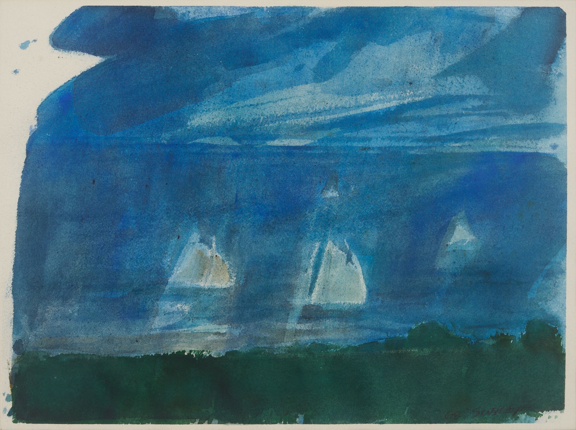 Carl Sublett | Carl Sublett Watercolor Coastal Scene with Sailboats (68 ...
