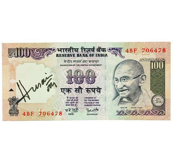 Maqbool Fida Husain | M. F. HUSAIN AUTOGRAPH ON RS. 100 CURRENCY NOTE ...