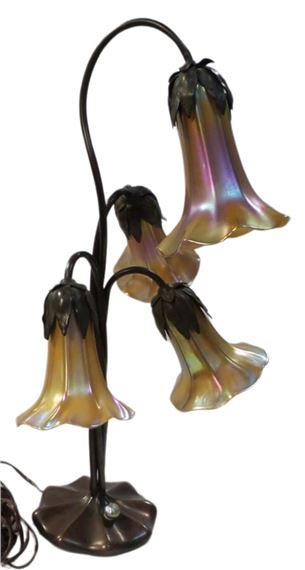 John Cook | JOHN COOK 1980s Favrile Art Glass Lily Shade Table Lamp ...