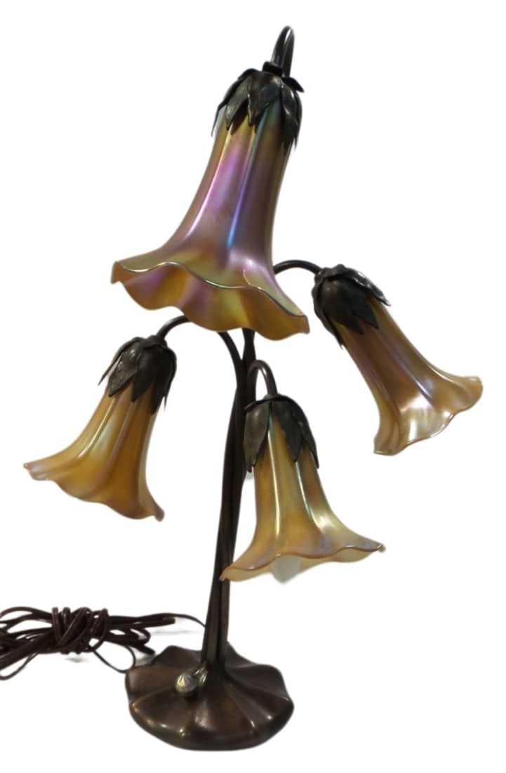 John Cook | JOHN COOK 1980s Favrile Art Glass Lily Shade Table Lamp ...