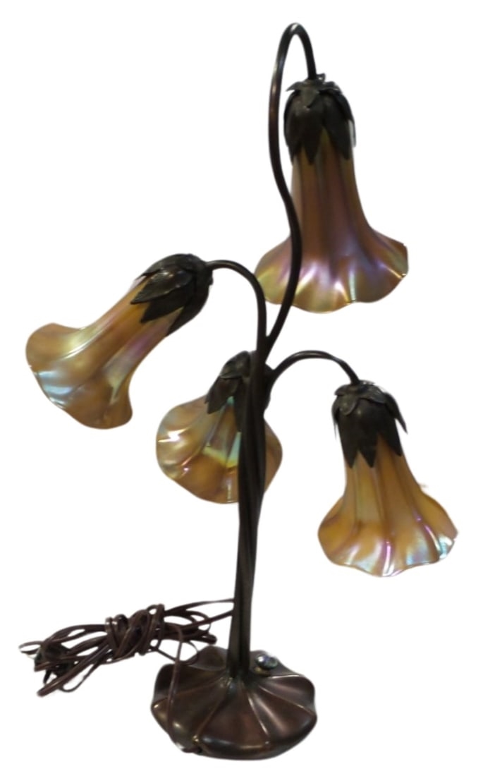 John Cook | JOHN COOK 1980s Favrile Art Glass Lily Shade Table Lamp ...