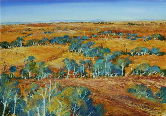Peter McQueeney | Outback View with Winding Road and Distant Range ...