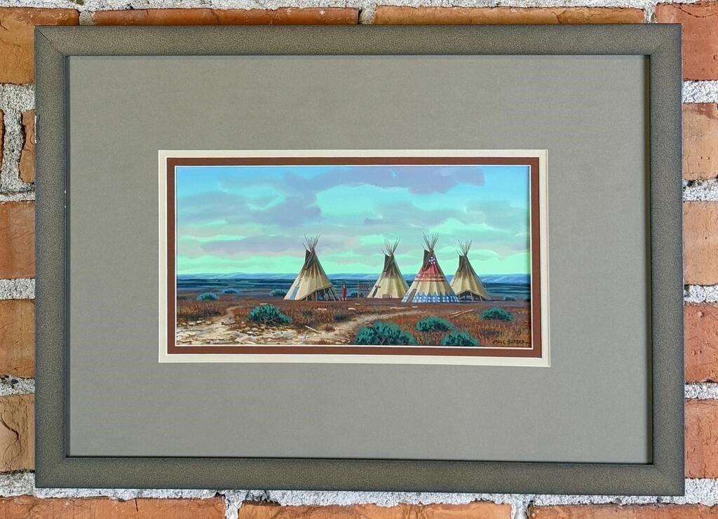 Paul Surber | Paul Surber Indian Encampment Gouache Painting (1942 ...
