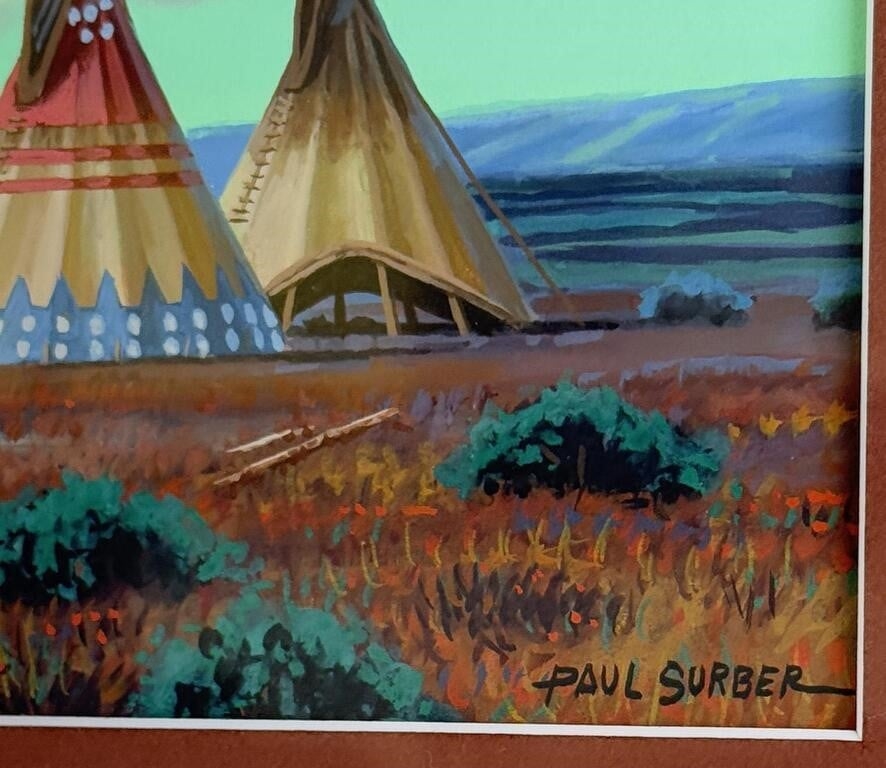 Paul Surber | Paul Surber Indian Encampment Gouache Painting (1942 ...