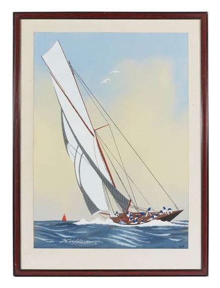 Leon Haffner | Léon HAFFNER (1881-1972) Grand yacht doublant une bouée ...