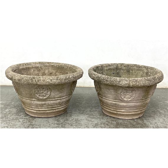 Planters | Pair cement, concrete planters with floral design, and ...