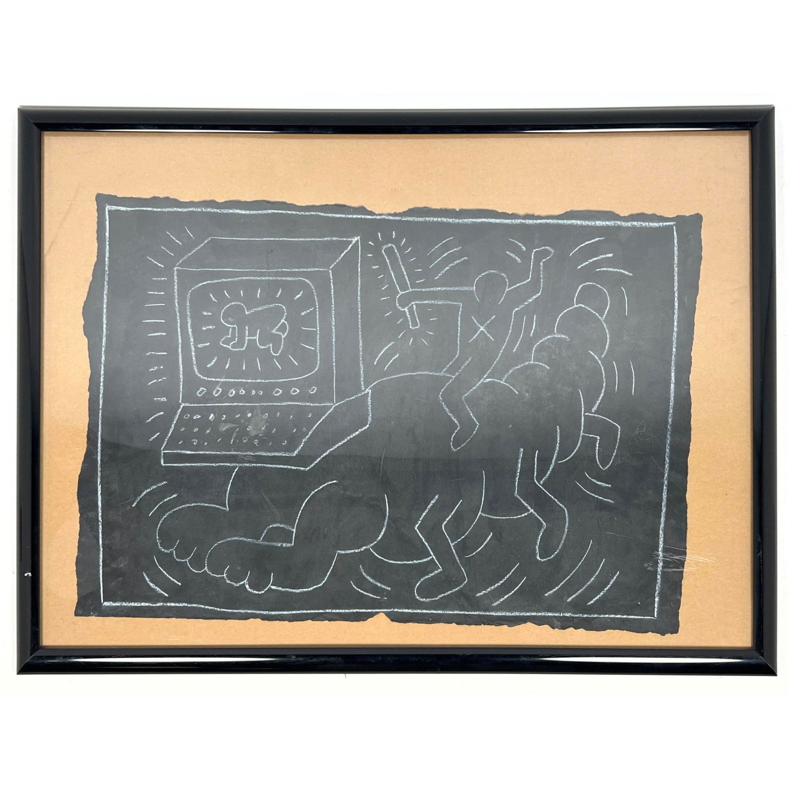 Keith Haring | KEITH HARING style chalk subway drawing. Framed (11 ...