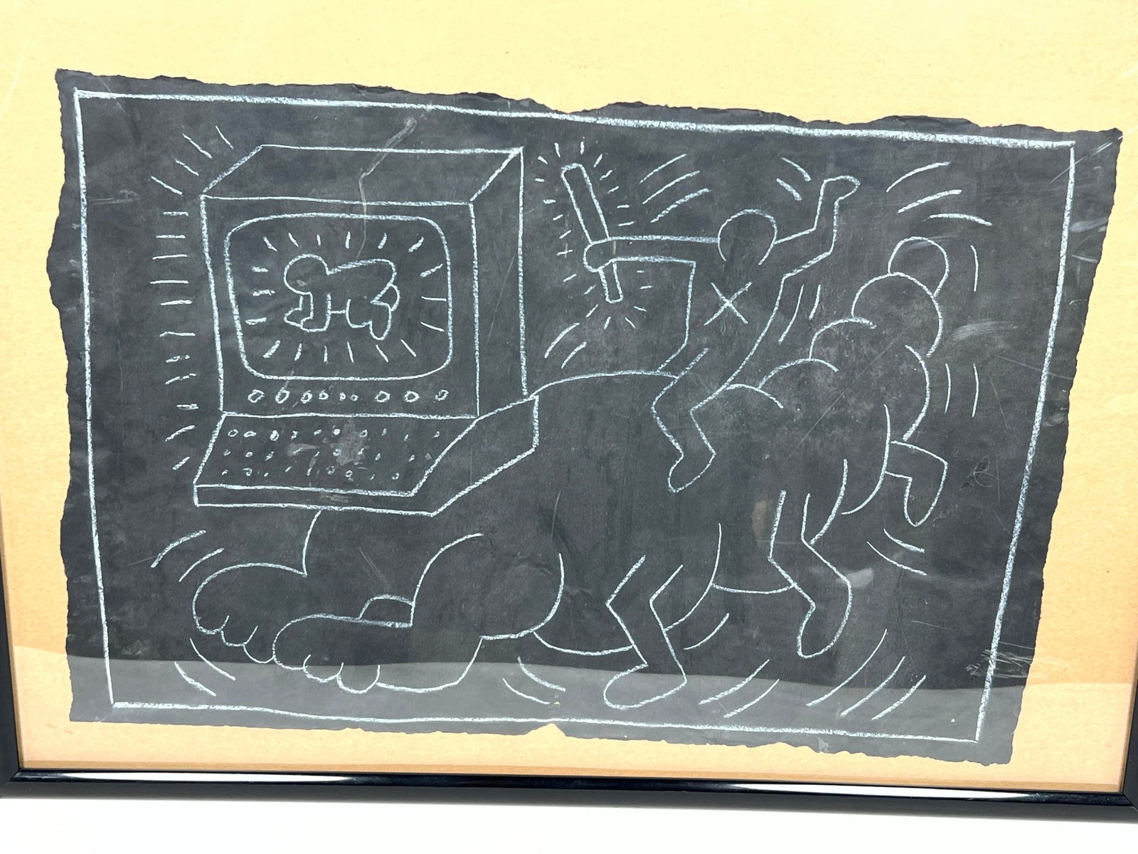Keith Haring | KEITH HARING style chalk subway drawing. Framed (11 ...