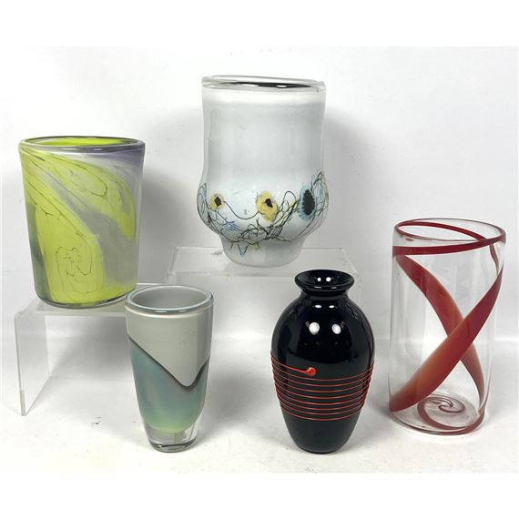 American Studio | 5pc American Studio Art Glass Vases. Elaine Hyde ...