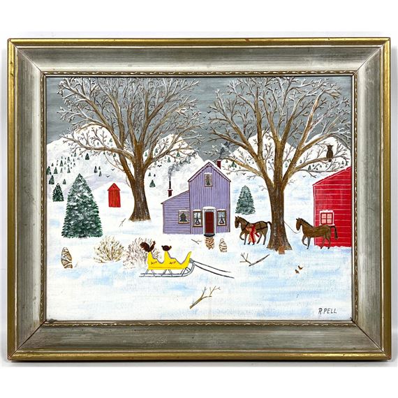 Rodman Pell | RODMAN PELL Scenic Snowy Winter Painting on Canvas. Sled ...