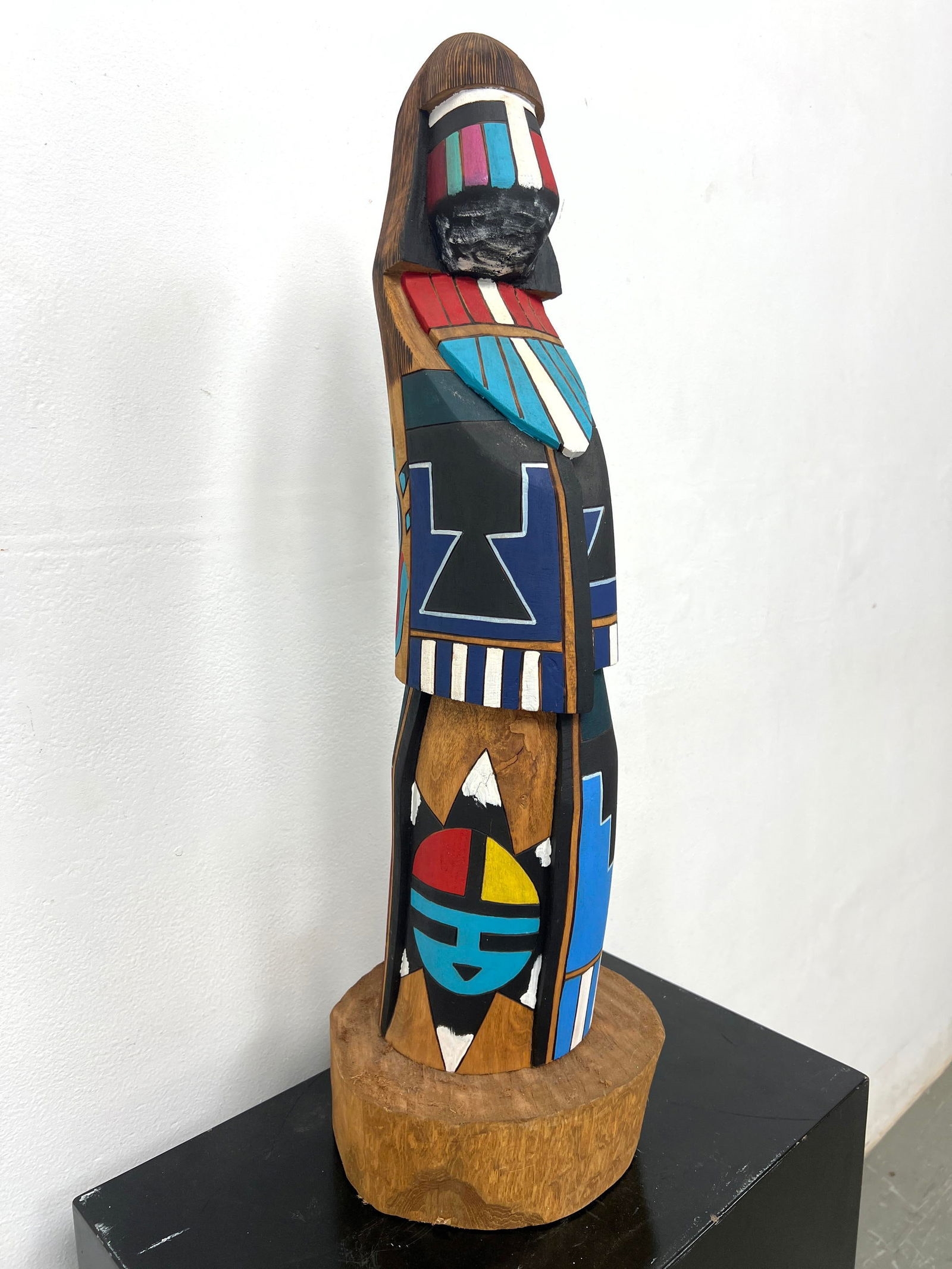 Jerry Guy | Signed JERRY GUY Painted Carved Wood Totem. Pedestal not ...