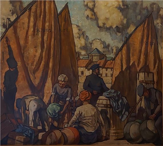 John Peter Bell | figures on a quayside with sailing boats (1932 ...