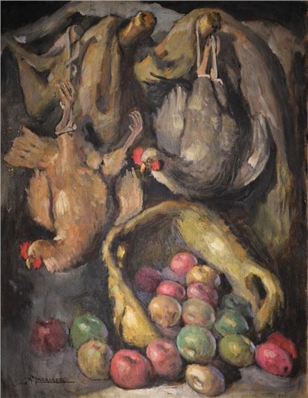 José María Labrador | Naturaleza muerta con gallinas y manzanas | MutualArt