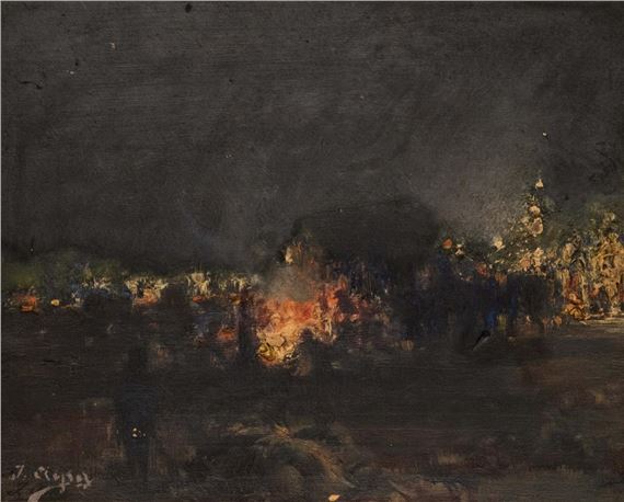 José Arpa y Perea | Escena nocturna con indios americanos | MutualArt