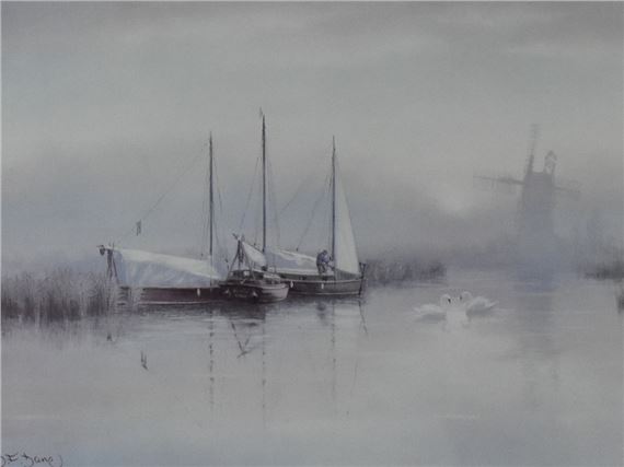 David F. Dane | Norfolk Broads scene with boats and | MutualArt