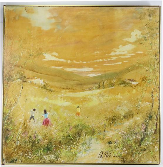 Adolf Sehring | Meadow landscape with children playing | MutualArt