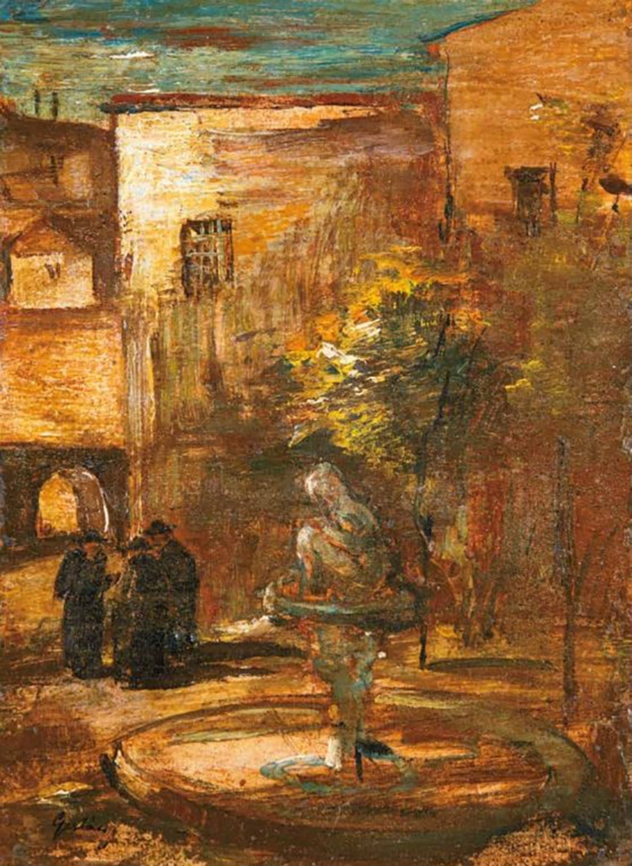 Lajos Gulacsy | Italian Town with a Fountain and Chatters | MutualArt