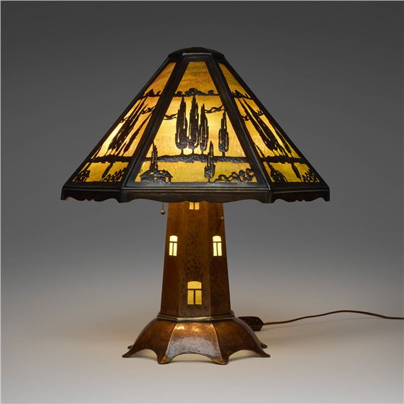 Charles Limbert | Rare Windmill variation scenic table lamp (Circa 1902 ...
