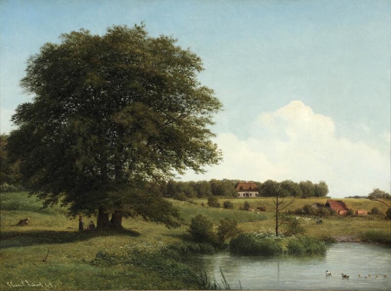 Georg Emil Libert | A Danish landscape with children laying near a pond ...