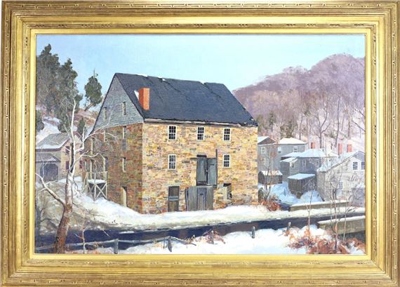 Alfred R. Nunamaker | Impressionist winter landscape with a stone mill ...