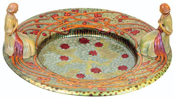 Zsolnay Ceramic Factory | Decor bowl with Statuettes of kneeling Girls ...