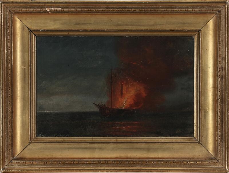 Daniel Herman Anton Melbye | Seascape with a burning ship (1865 ...