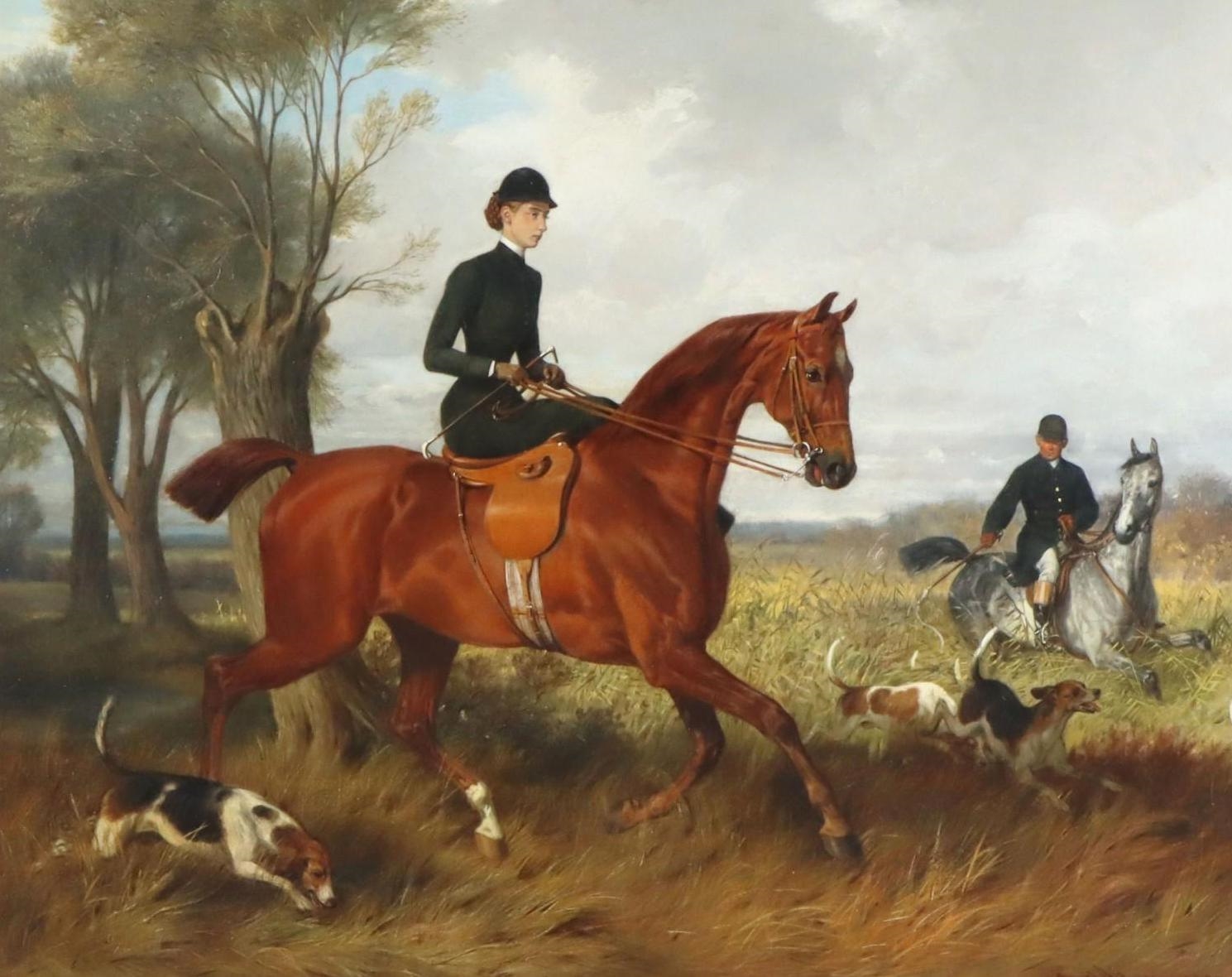 Emil Adam | Realist equestrian scene with riders and hounds on the hunt ...