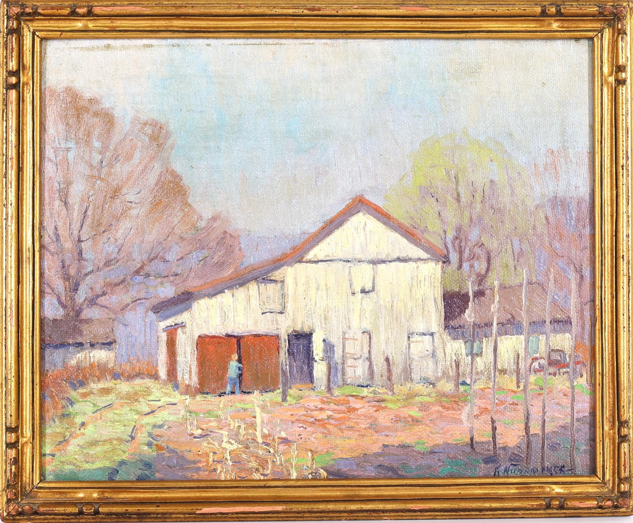 Kenneth Nunamaker | Impressionist scene of a rustic barn | MutualArt