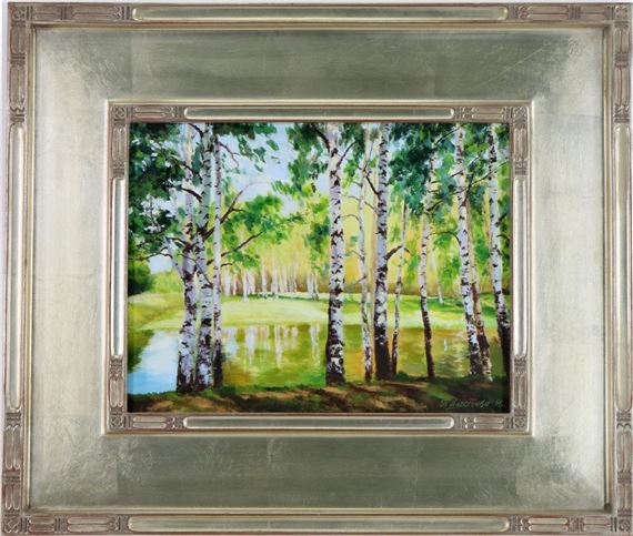 Tatiana Alexeeva | Impressionist landscape with birch trees and a ...
