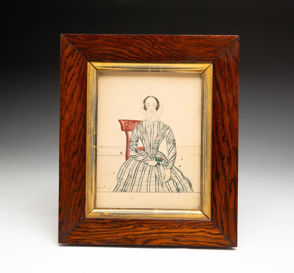 American School, 18th Century | FOLK ART PORTRAIT OF A LADY IN A RED ...