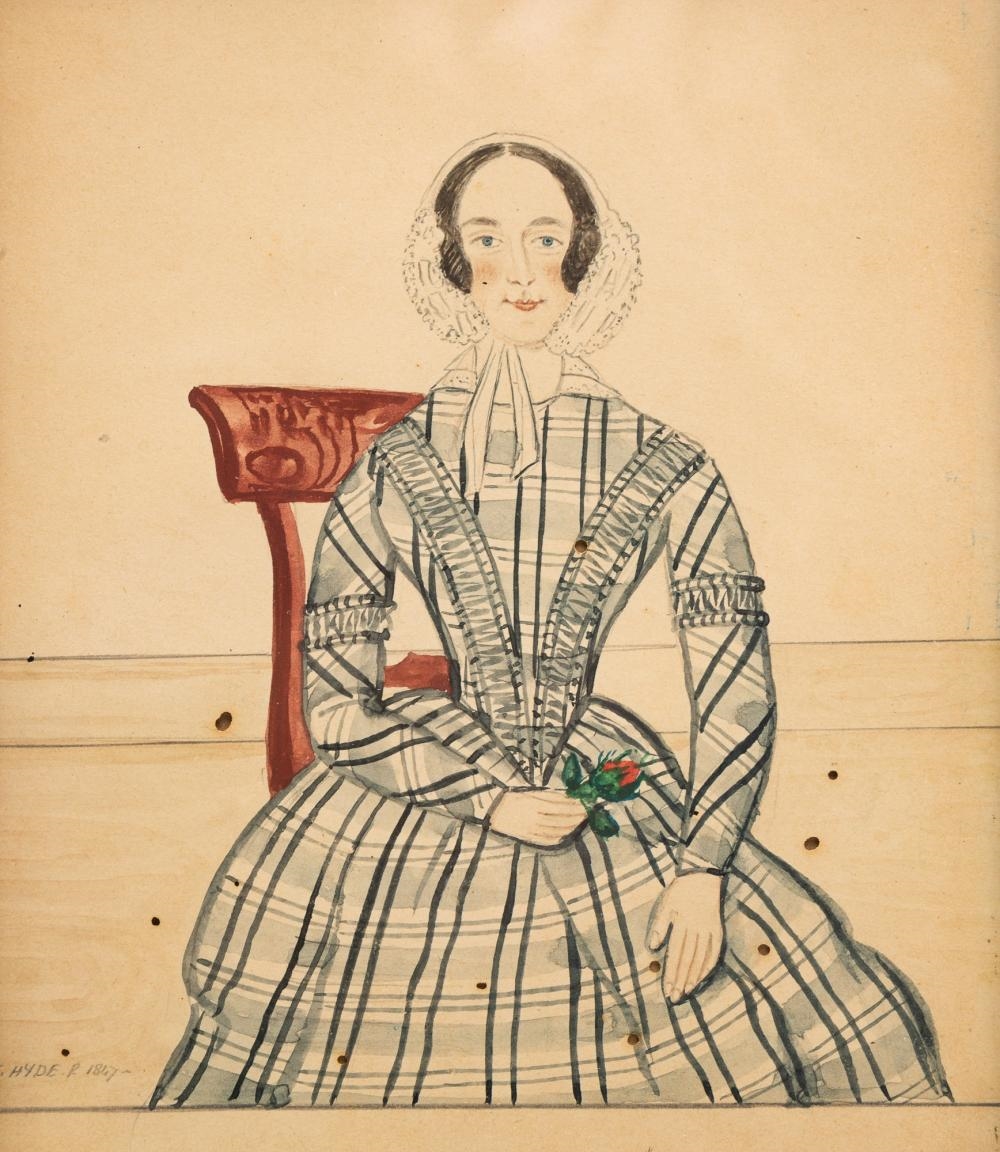 American School, 18th Century | FOLK ART PORTRAIT OF A LADY IN A RED ...
