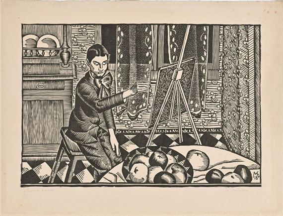 Etienne Morillon | Painter in his studio composing a still life (1918 ...