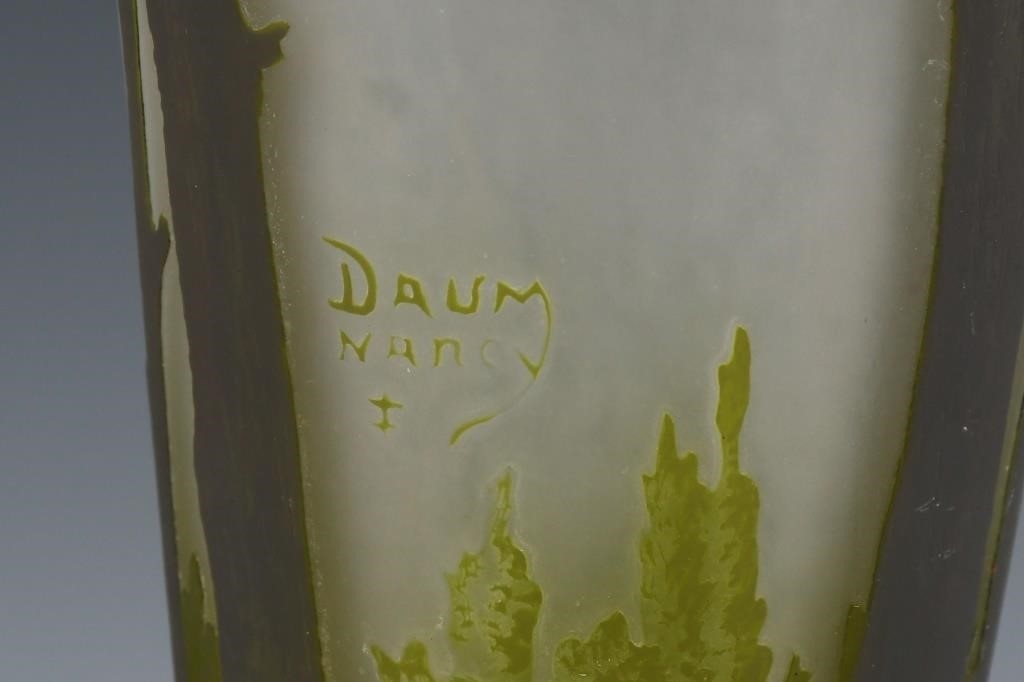 Daum Frères | DAUM NANCY STYLE SIGNED FOREST CAMEO VASE | MutualArt