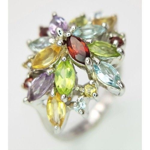Sterling | A Sterling Silver Multi-Gemstone Set Statement Ring Size ...