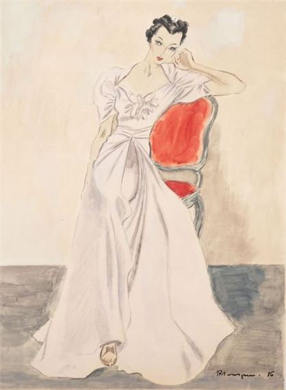 Pierre Mourgue | Elegant woman sitting on a chair (1936) | MutualArt