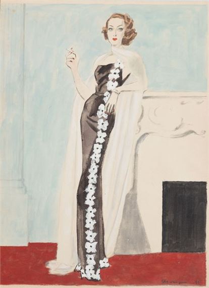 Pierre Mourgue | Elegant woman in evening dress (1936) | MutualArt