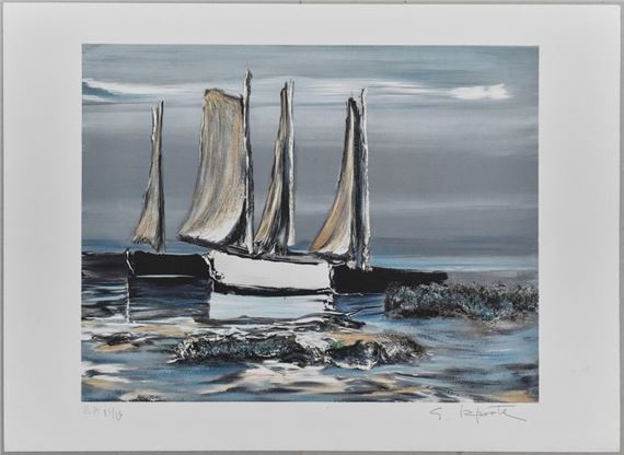 Georges Laporte | Sailboat at low tide Lithograph - Lot | MutualArt