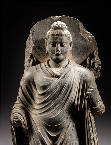 Gandharan School 2nd Century | A rare and important grey schist standing figure of Buddha ...