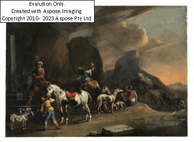 Simon Douw | A hunting scene with a falconer | MutualArt